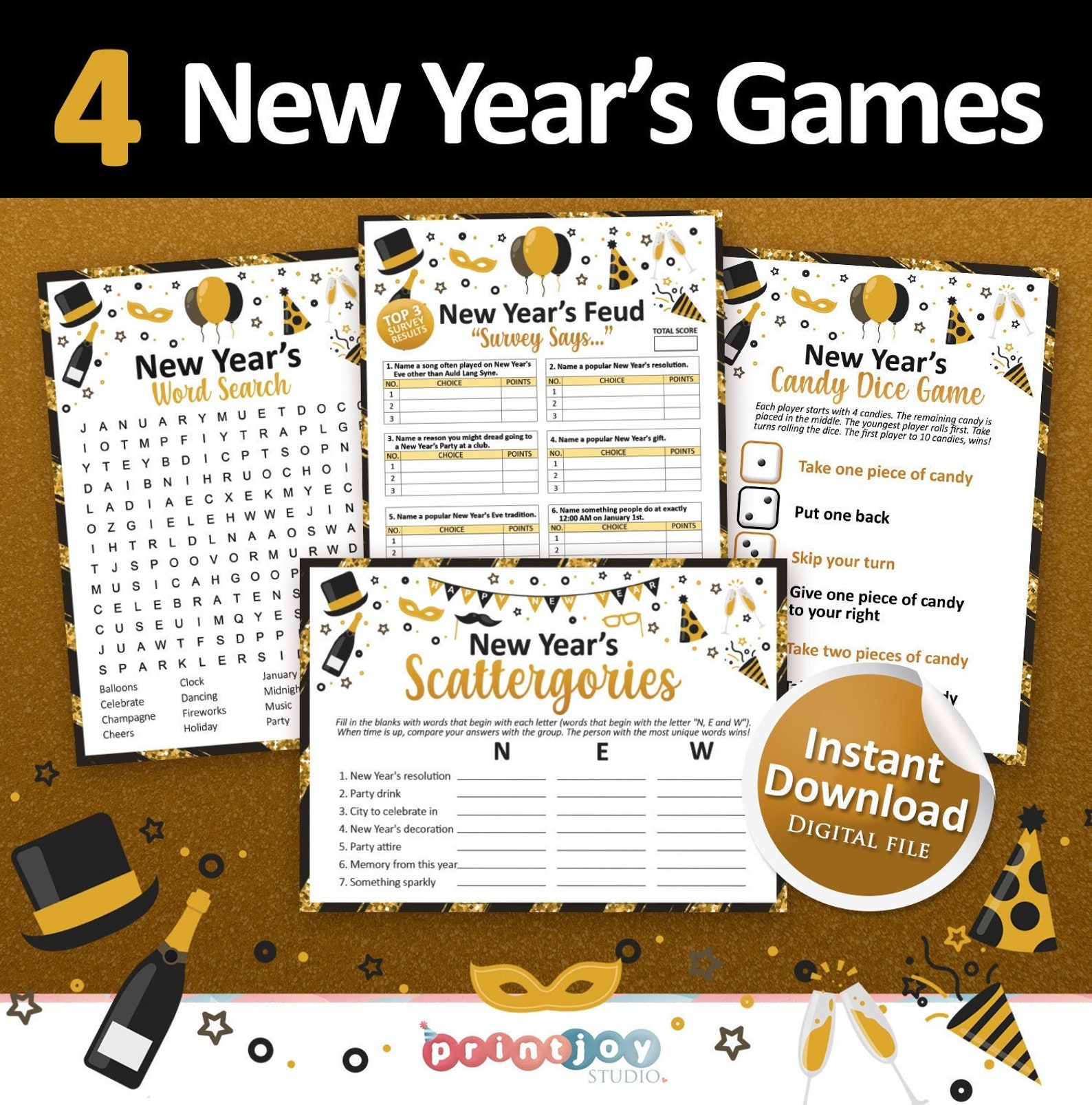 New Year Party Games Bundle, New Year Games Printable, New Years Eve ...