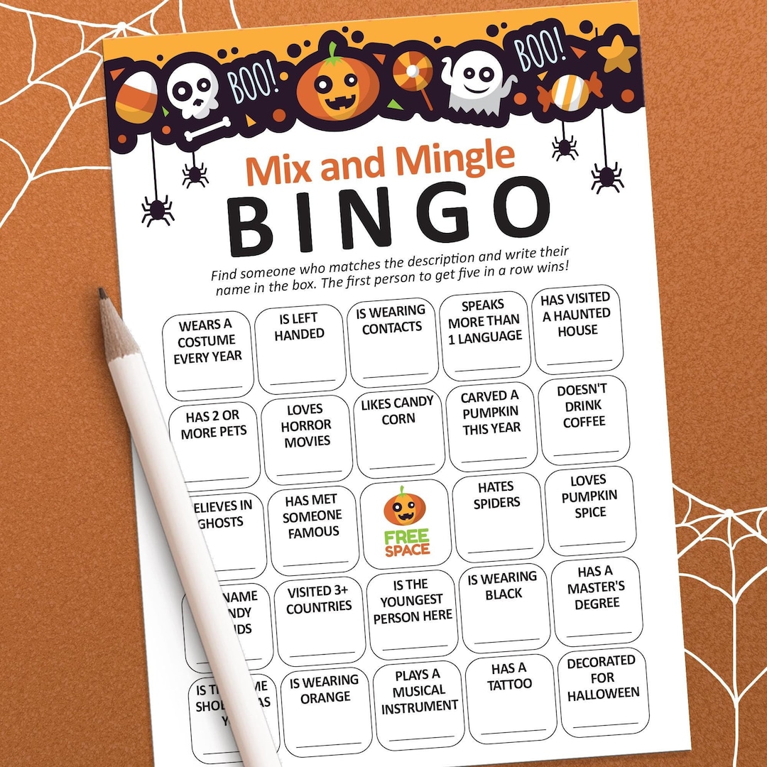 Printable Halloween Mix and Mingle Bingo Game, Digital Download ...