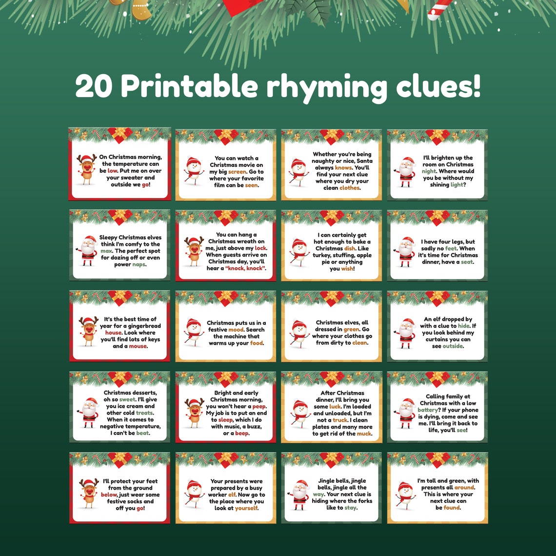 Christmas Scavenger Hunt Scavenger Hunt Clues Printable - Etsy