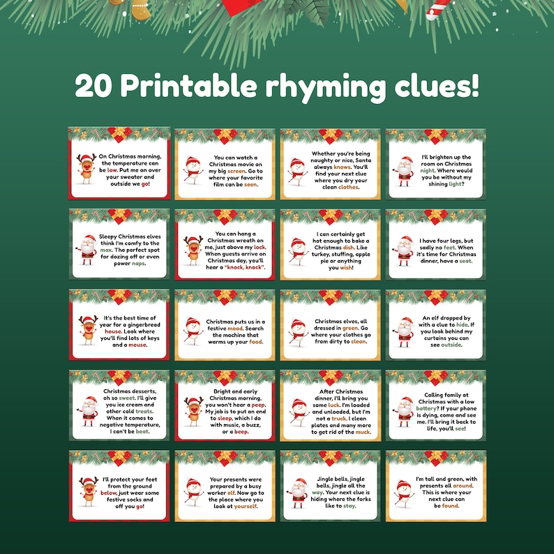 Christmas Scavenger Hunt Scavenger Hunt Clues Printable - Etsy