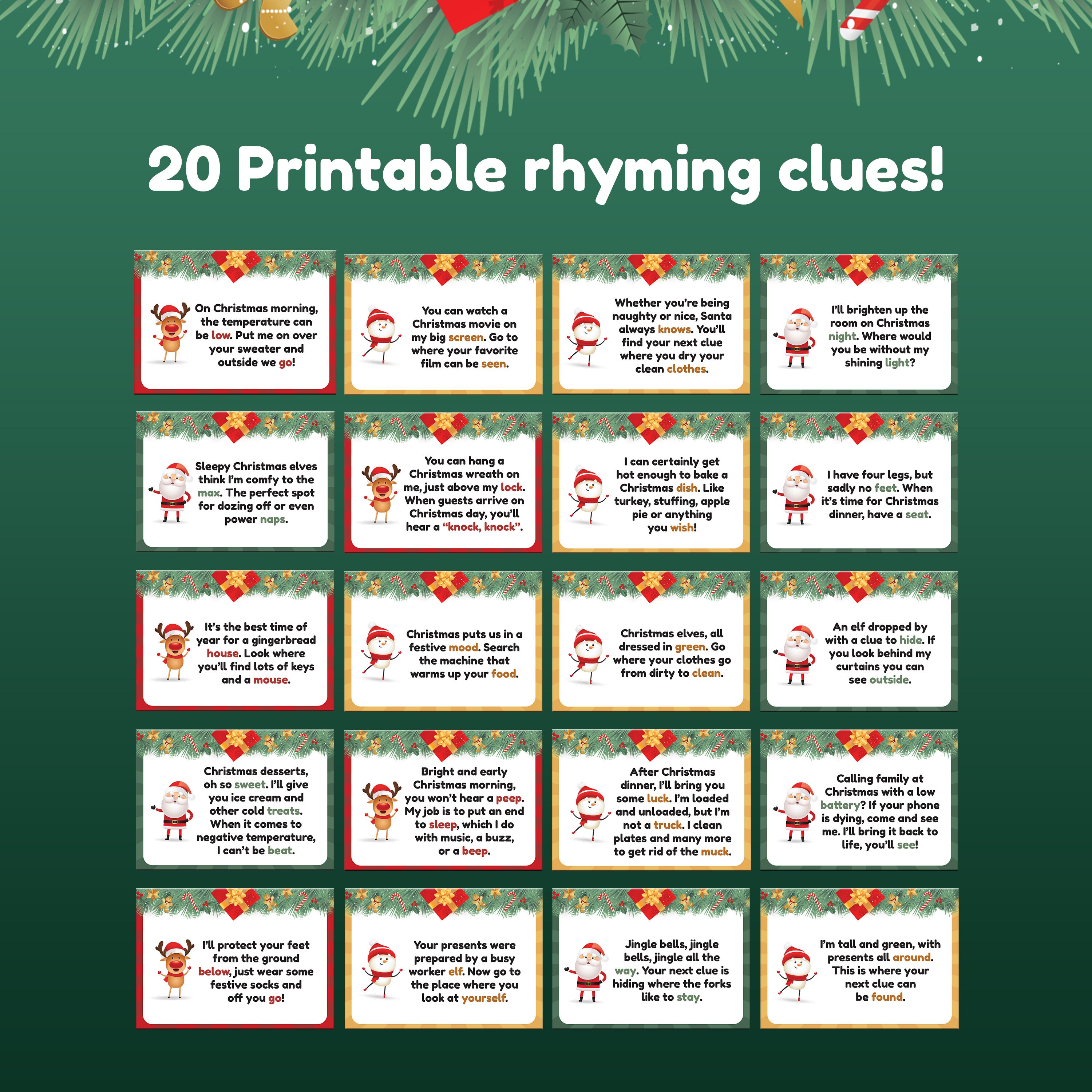 Christmas Scavenger Hunt, Scavenger Hunt Clues, Printable Scavenger ...