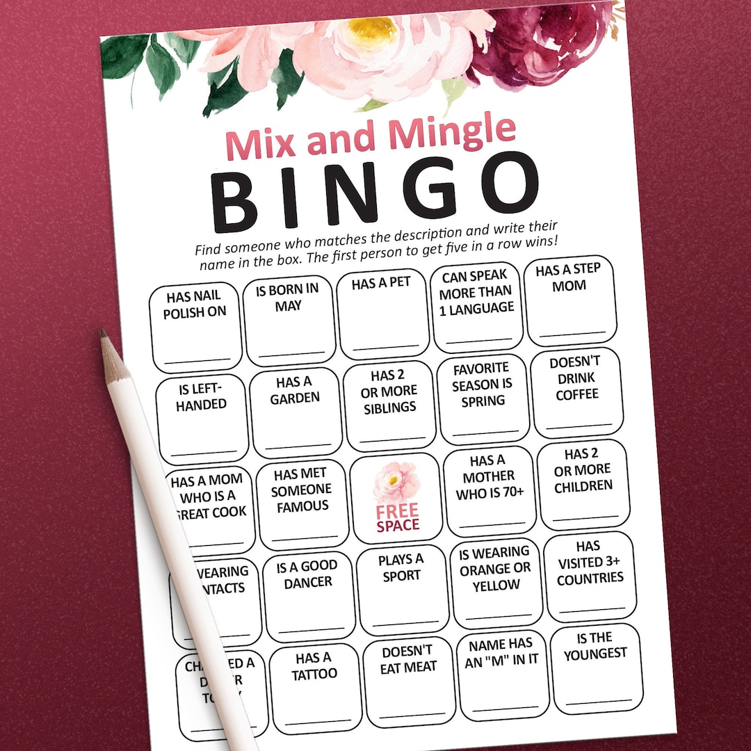 Mix and Mingle Bingo, Mother's Day Adult Games, Find the Guest Game ...