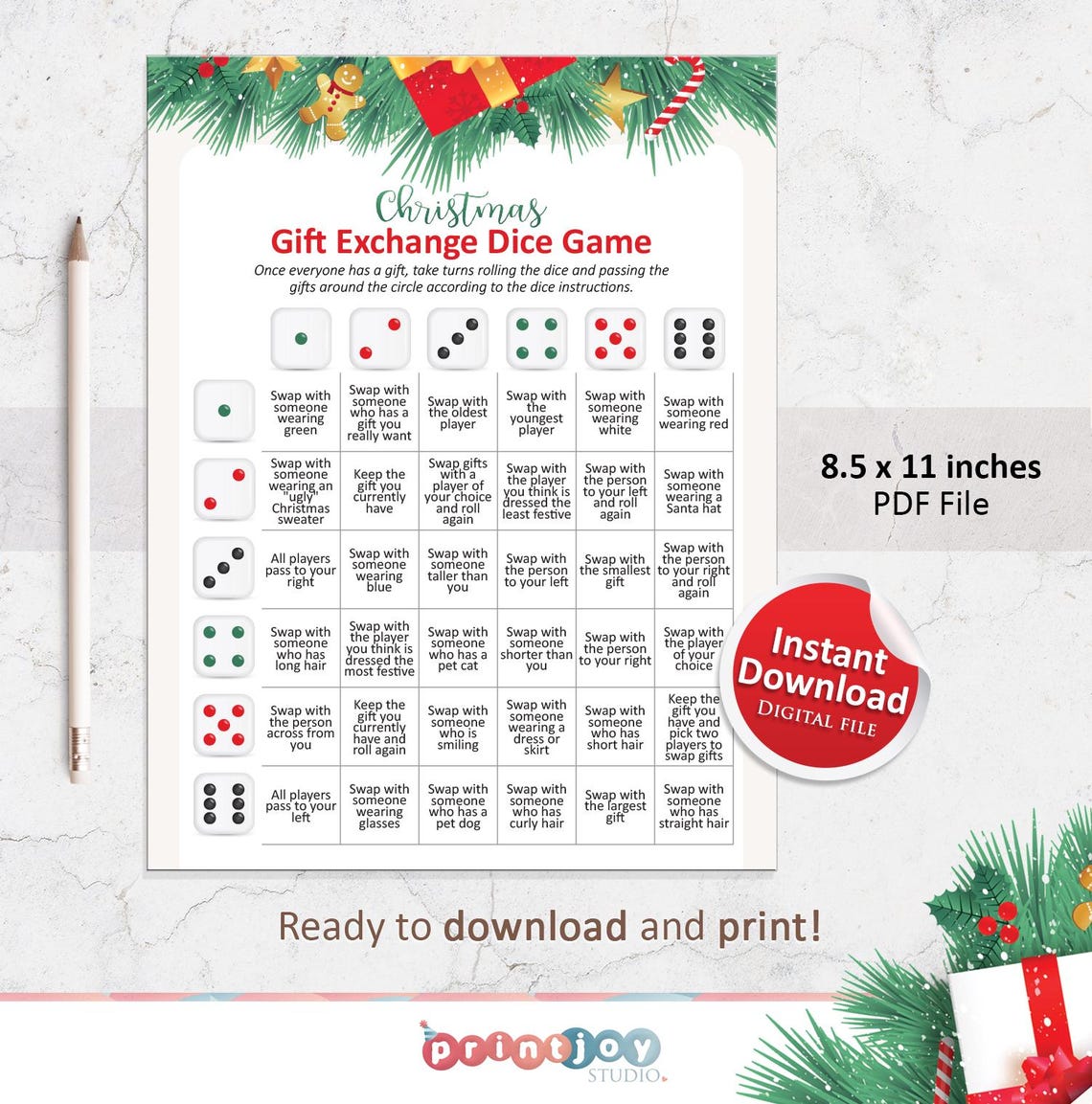 Christmas Dice Game, Christmas Gift Exchange Dice Game, Christmas Party ...