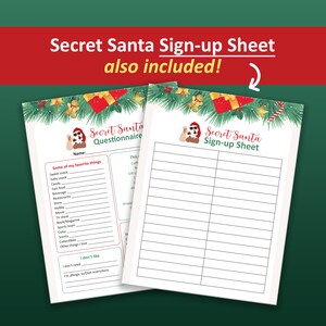 Secret Santa Questionnaire Printable, Secret Santa Cards, Secret Santa ...