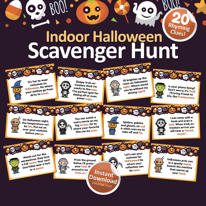 Halloween Scavenger Hunt Printable, Indoor Scavenger Hunt, Halloween ...