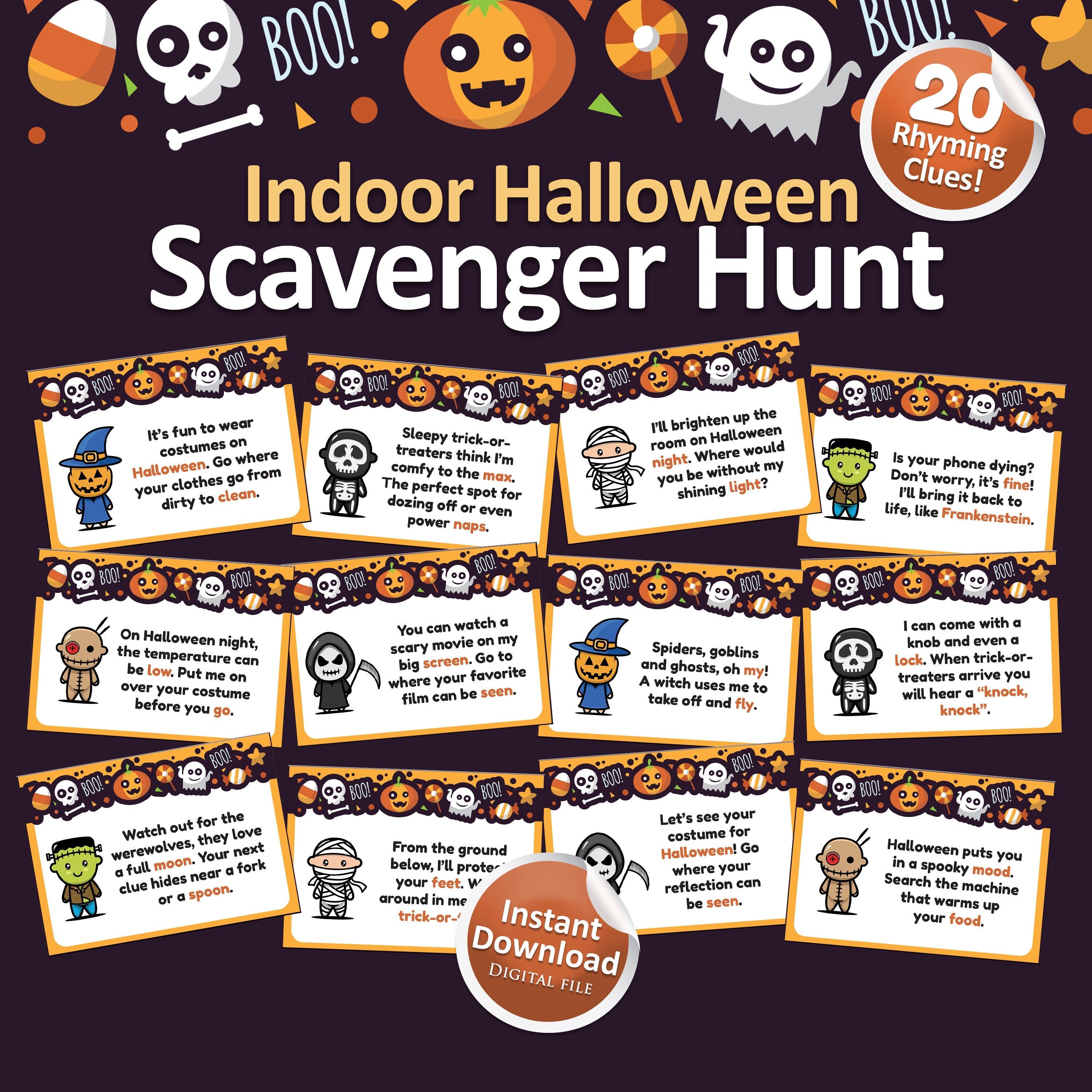 Halloween Scavenger Hunt Printable Indoor Scavenger Hunt - Etsy