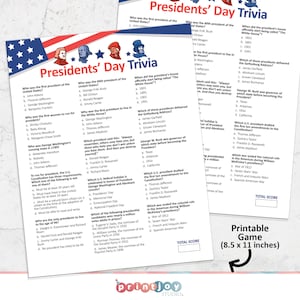 Presidents Day Trivia Game, Presidents Day Game, US Presidents Game ...