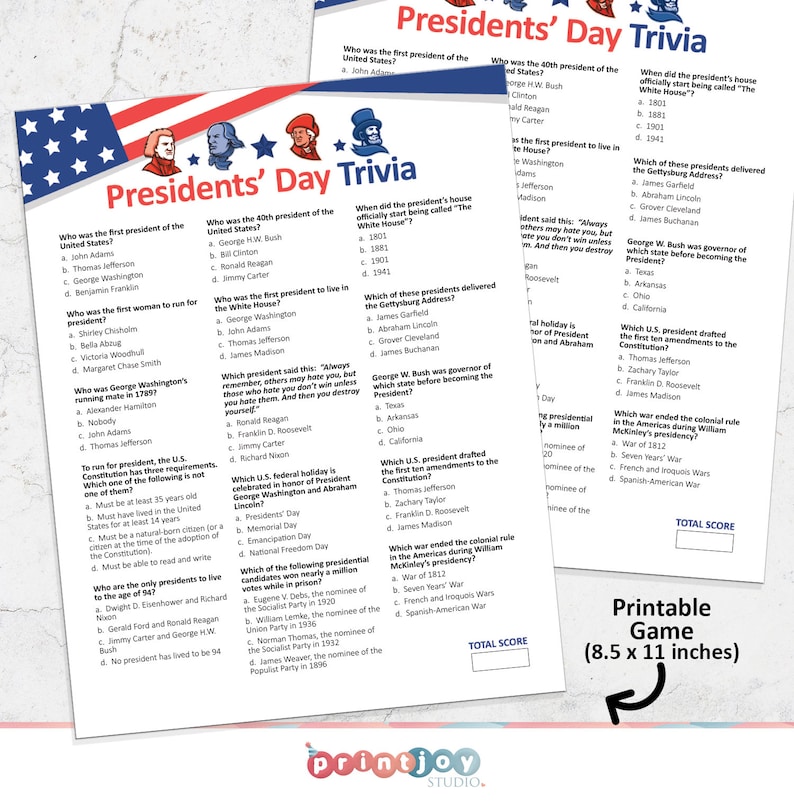 Presidents Day Trivia Game Presidents Day Game US Presidents - Etsy