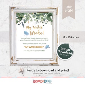 My Water Broke Game, Printable Baby Shower Games, Baby Shower Sign ...