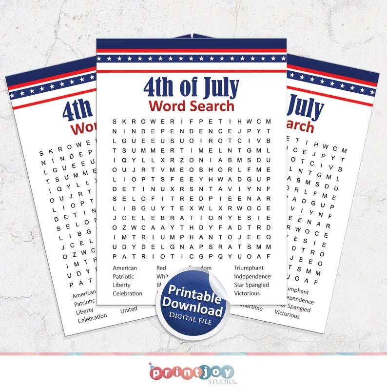 4th of July Printable Game, Fourth of July Word Search Game ...
