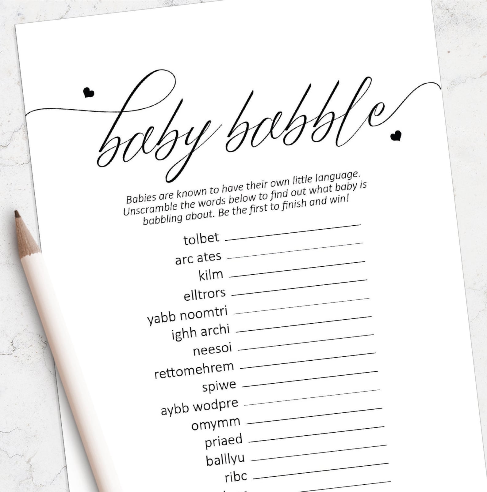 Baby Shower Games Printable Baby Word Scramble Baby Babble - Etsy