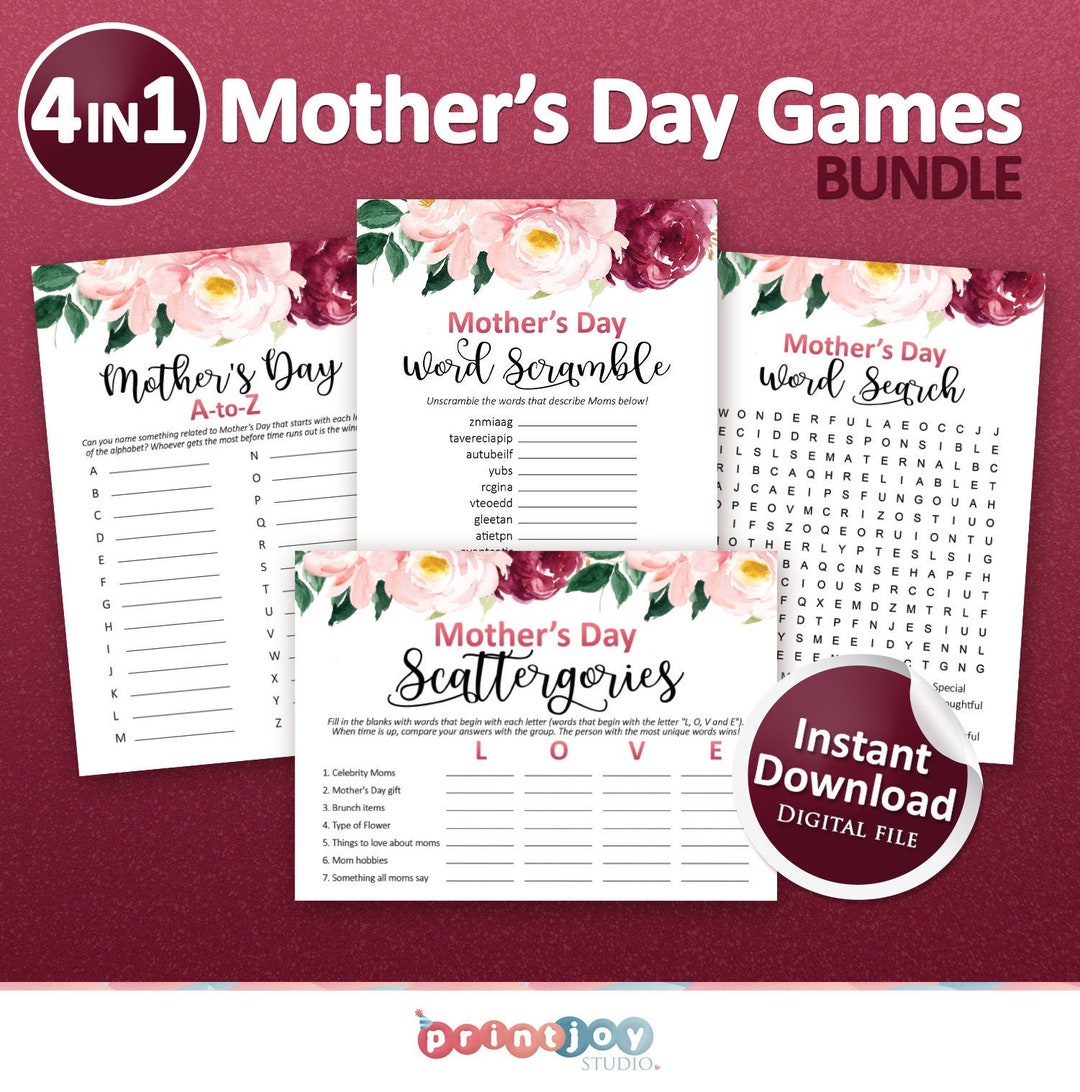 Mothers Day Games Bundle, Printable Games for Mother's Day, Printable ...