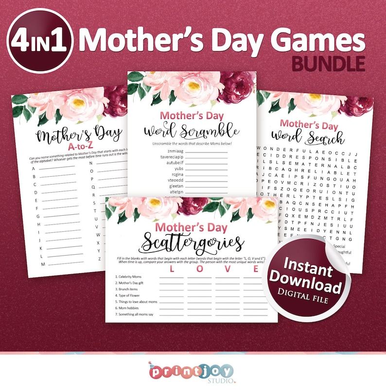 Mothers Day Games Bundle Printable Games for Mother's - Etsy