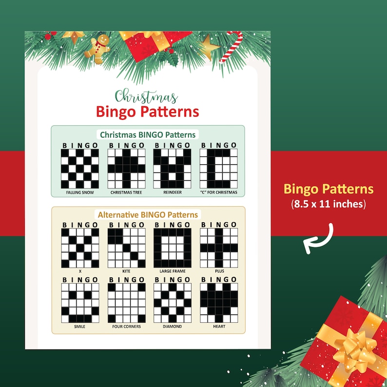 Christmas Bingo Patterns Bingo Game Patterns Winning Bingo - Etsy