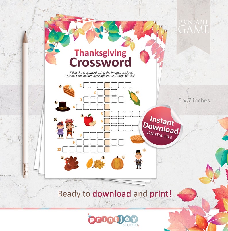 Printable Thanksgiving Games, Crossword Puzzle Game for Thanksgiving ...