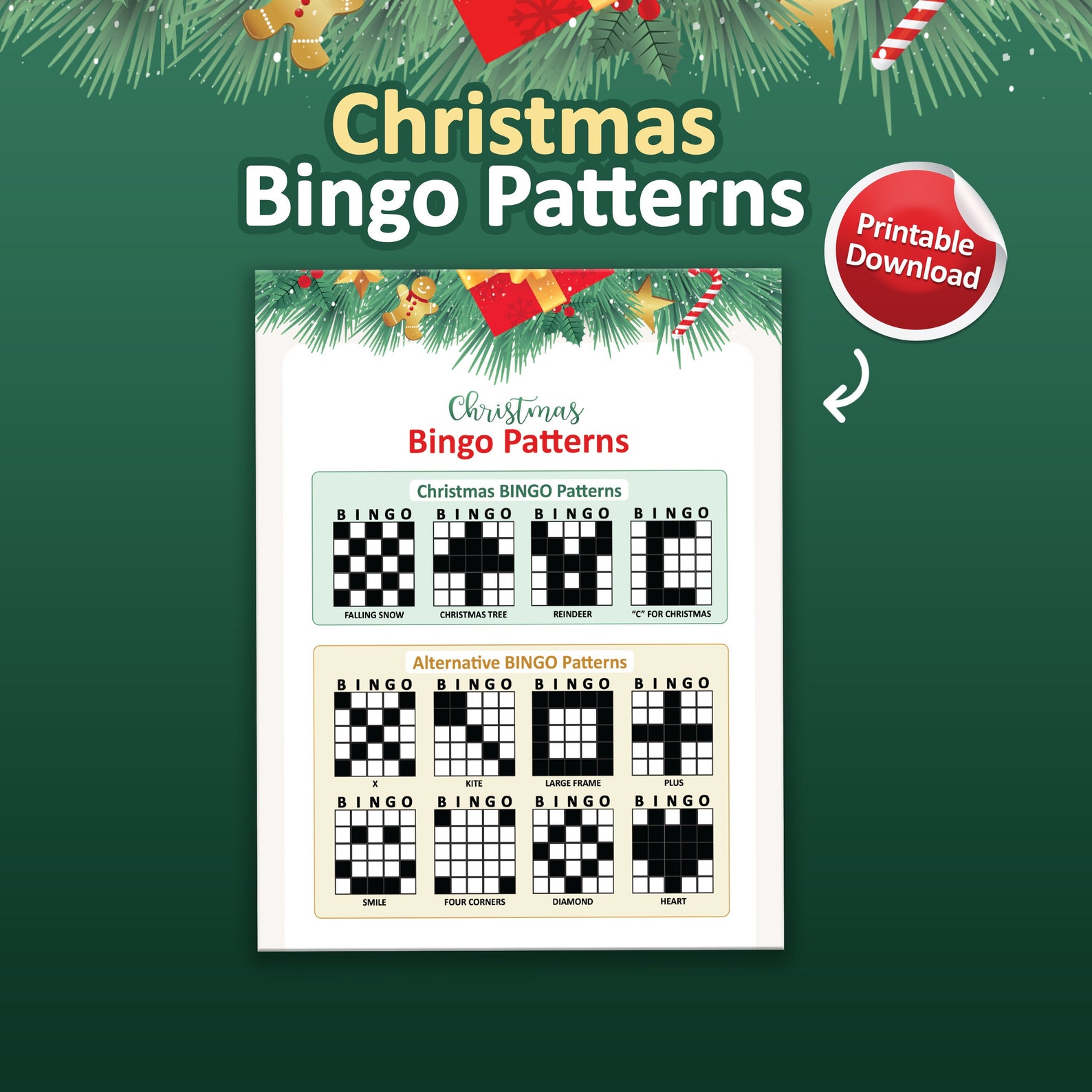Christmas Bingo Patterns, Bingo Game Patterns, Winning Bingo Patterns ...