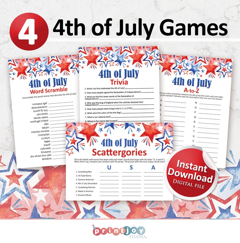 4th of July Printable Games Bundle Fun Fourth of July Party - Etsy