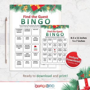 Find the Guest Bingo, Christmas Party Game, Christmas Bingo, Find the ...
