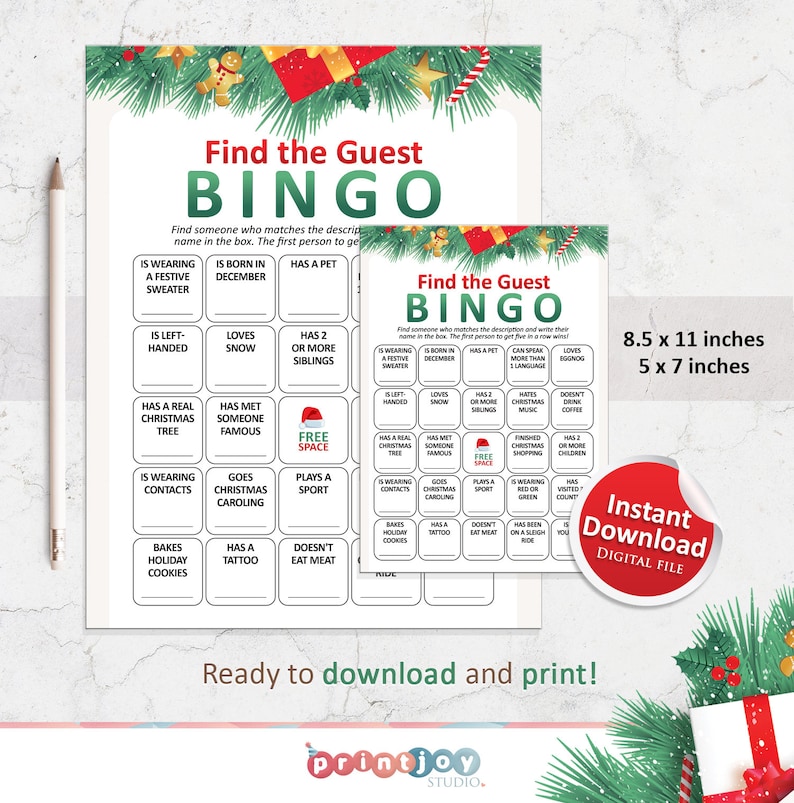 Find the Guest Bingo, Christmas Party Game, Christmas Bingo, Find the ...