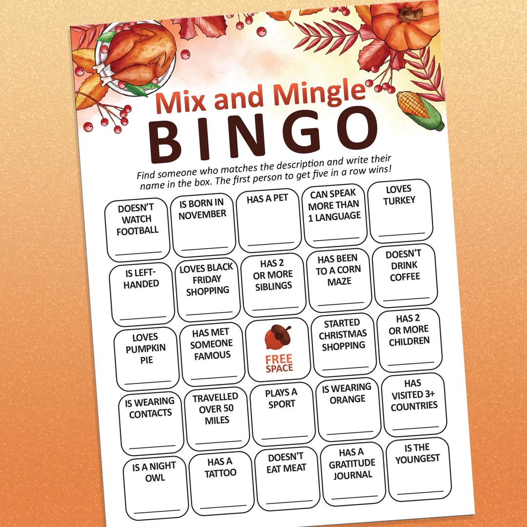 Friendsgiving Games, Mix and Mingle Game, Party Games, Adult Games ...