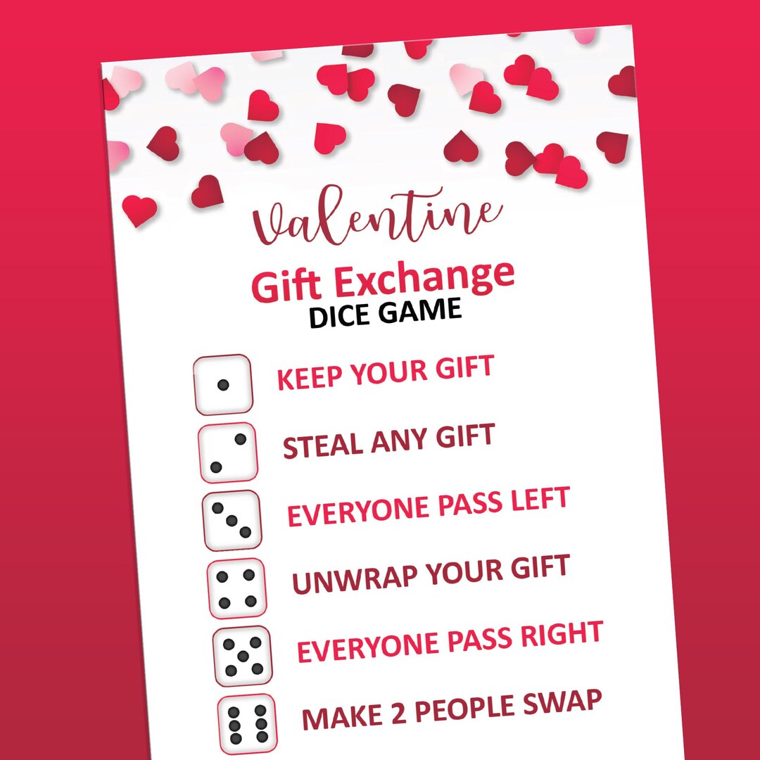Valentines Gift Exchange Dice Game – Printable Party Game, Fun ...