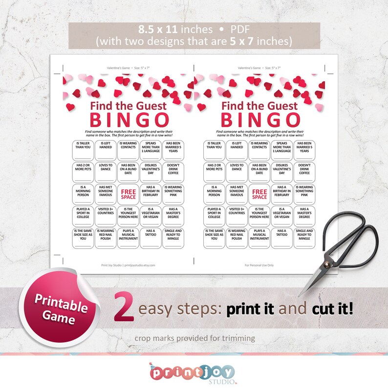 Find the Guest Bingo, Valentines Day Games, Printable Party Game ...