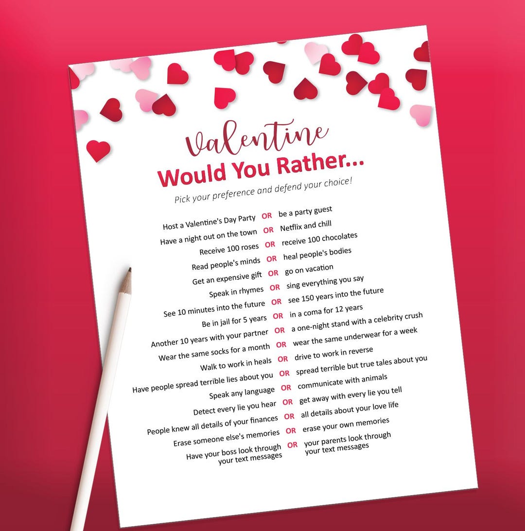 Valentines Would You Rather Game, Printable Valentines Games, Party ...