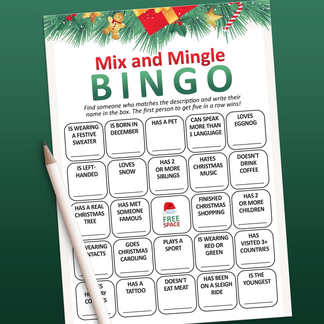 Mix and Mingle Bingo, Christmas Bingo Cards, Find the Guest Bingo, Work Holiday Bingo, Jingle ...