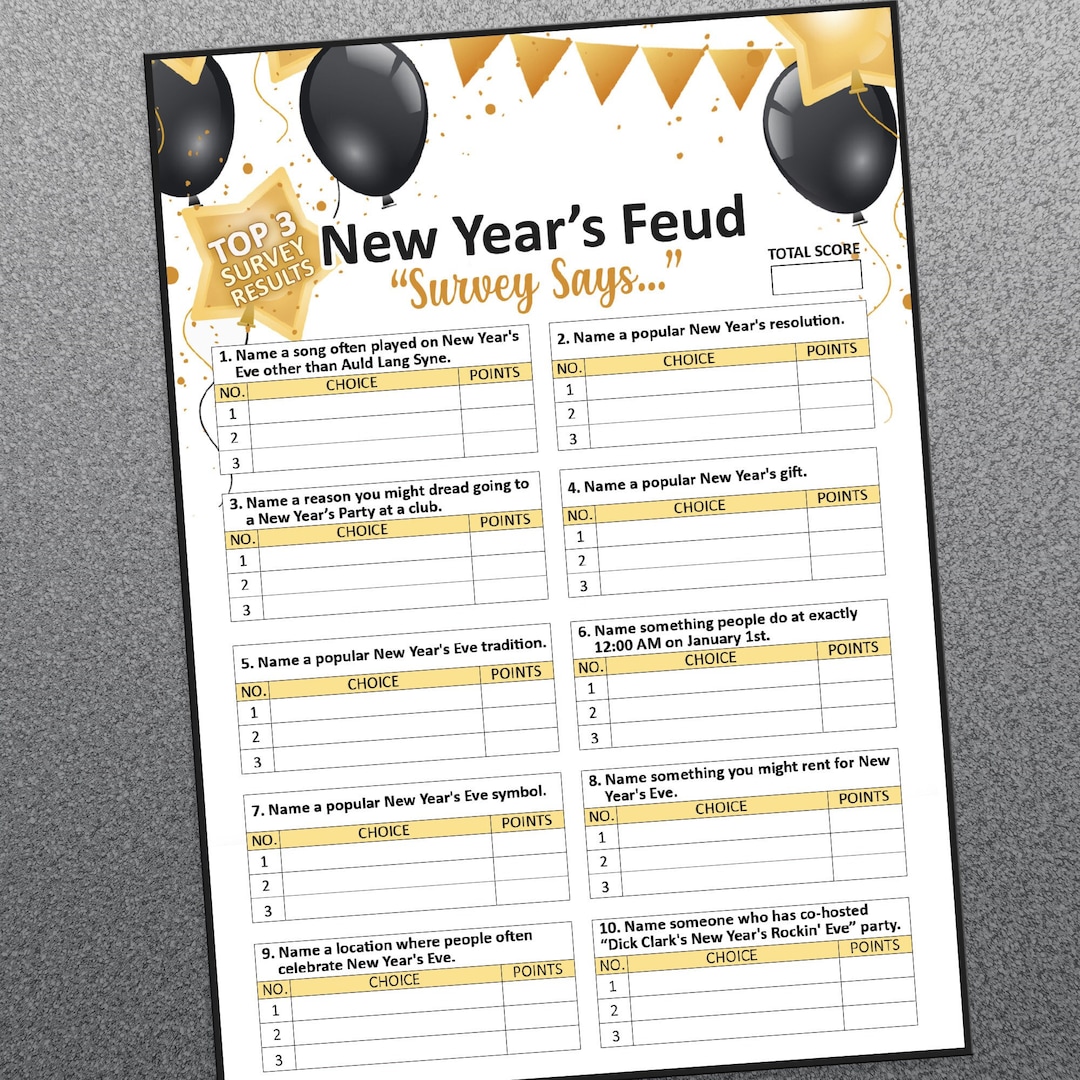 New Years Eve Games, Family Feud Game for New Years Party, New Years ...