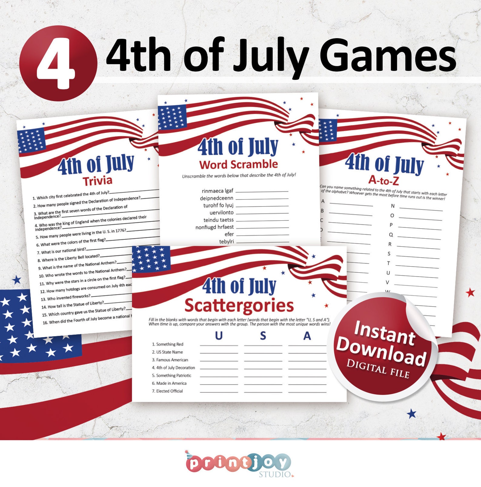 4th of July Printable Games Bundle Fun Fourth of July Party - Etsy Canada