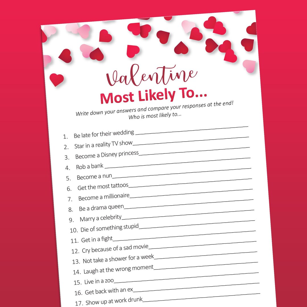 Valentines Most Likely to Game, Printable Valentine's Day Game, Party ...