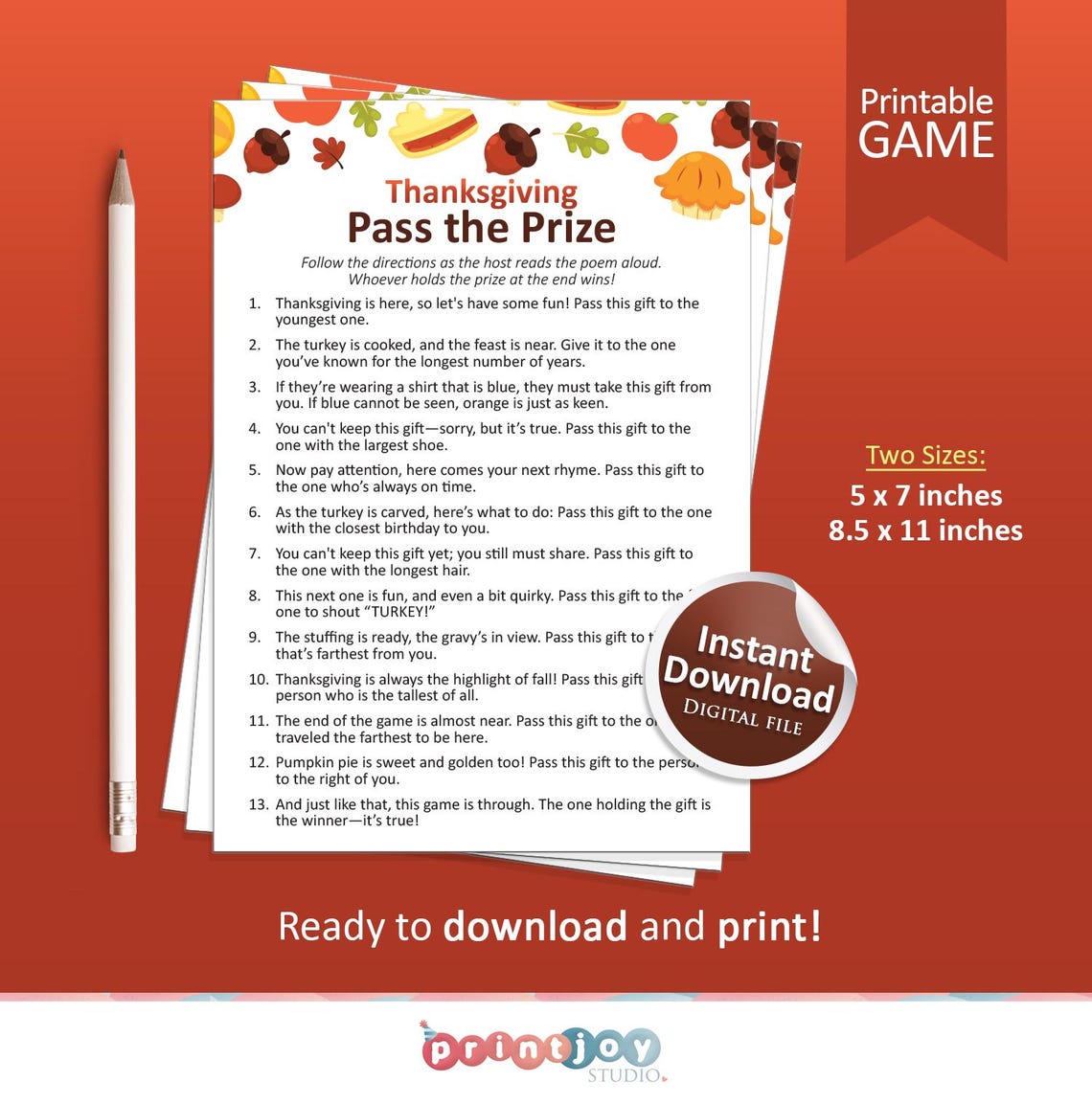 Thanksgiving Games Printable, Pass the Gift Game, Party Games, Adult ...