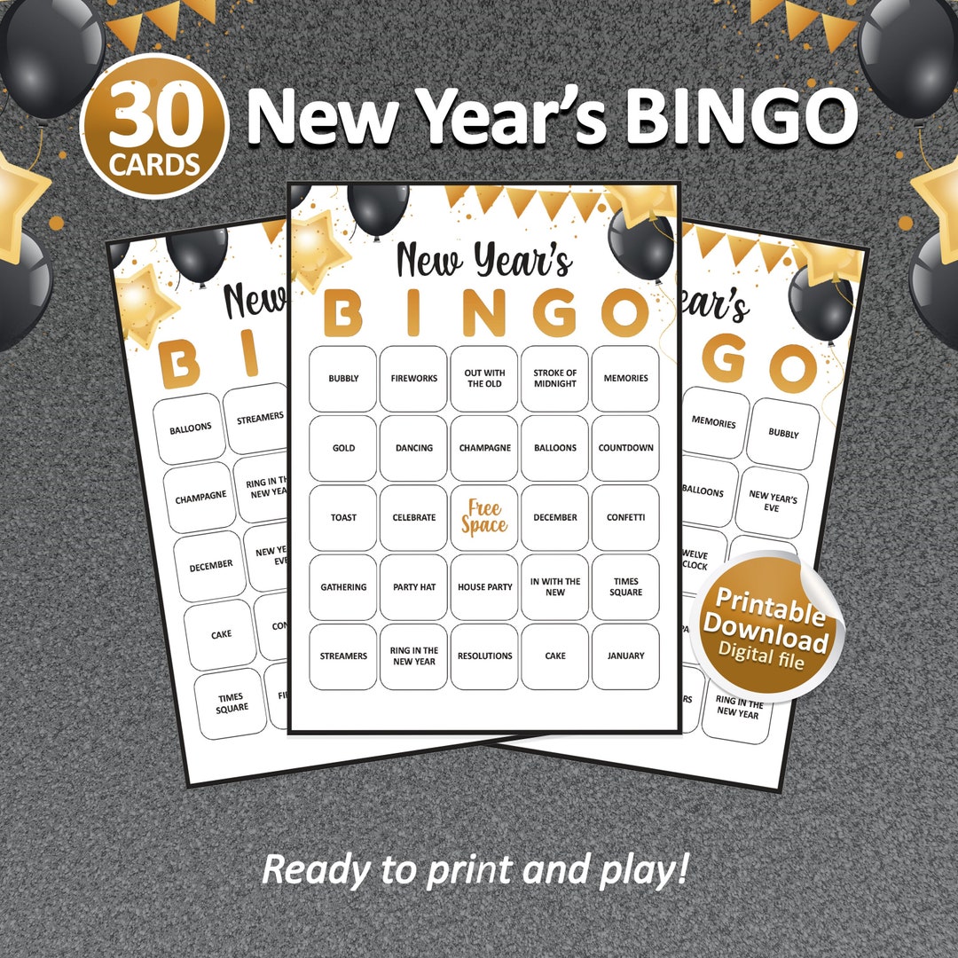 New Year's Bingo, NYE Games, New Year's Games, New Year's Eve Games ...