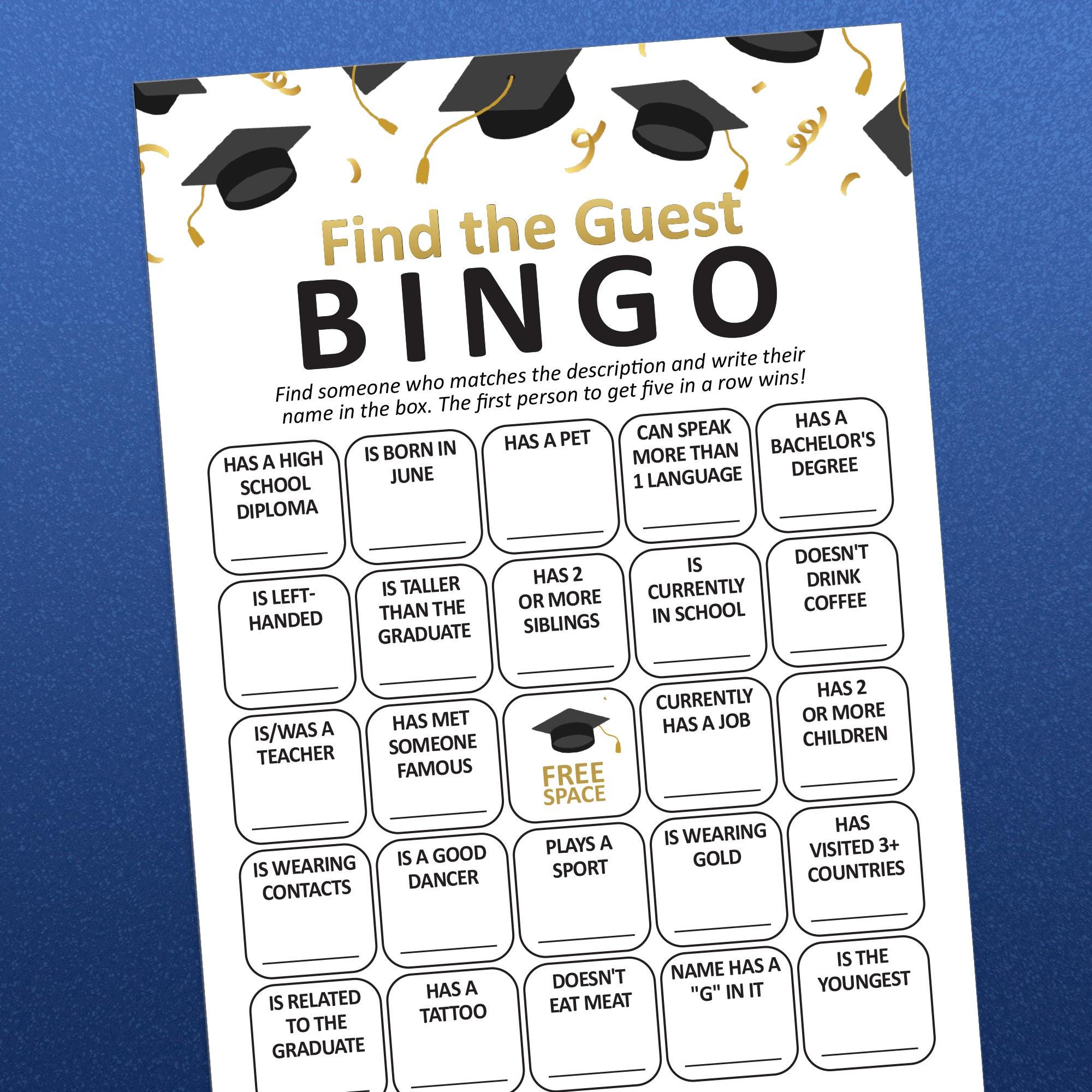 Graduation Party Ideas, Find the Guest Bingo, Graduation Games, Class ...
