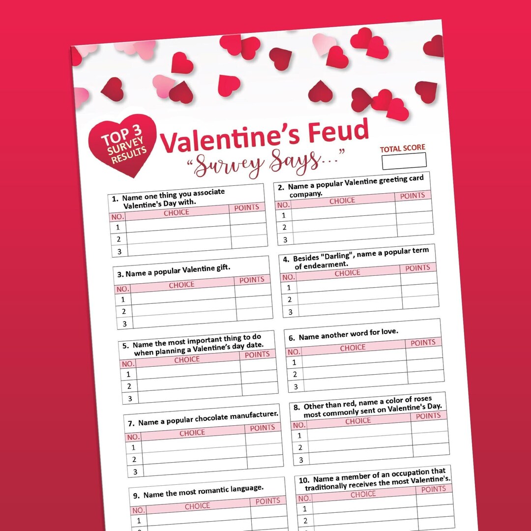 Valentine's Day Games, Friendly Feud Game, Printable Games, Valentine ...