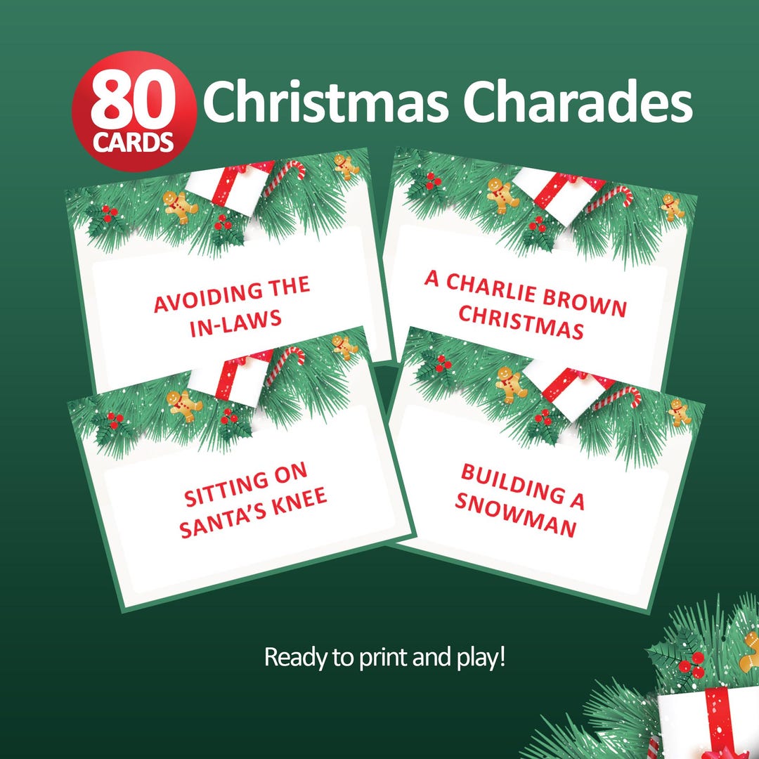 Christmas Games Printable, 80 Christmas Charades Cards, Christmas Party ...