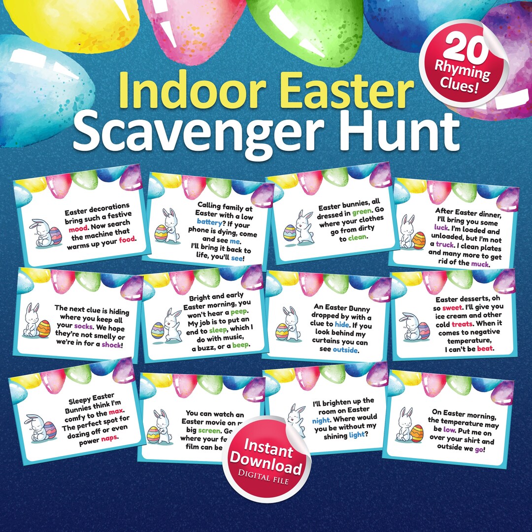 Indoor Easter Scavenger Hunt, Easter Riddles, Easter Games, Easter ...