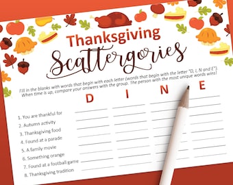 Thanksgiving Scattergories Game Thanksgiving Game Kids Game - Etsy