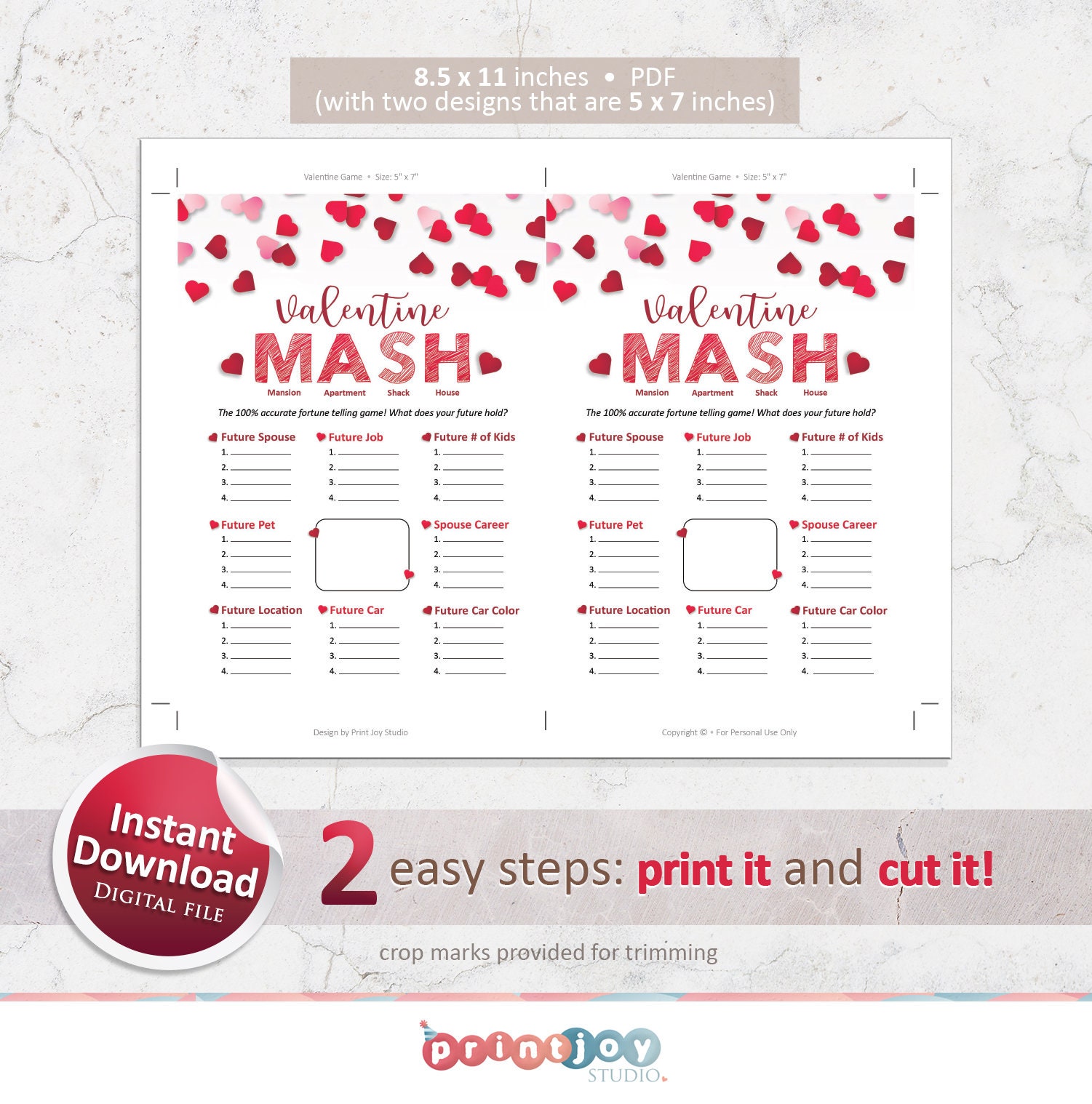 Valentine Party Game, MASH Game, Valentine Printable Games, Galentine's ...
