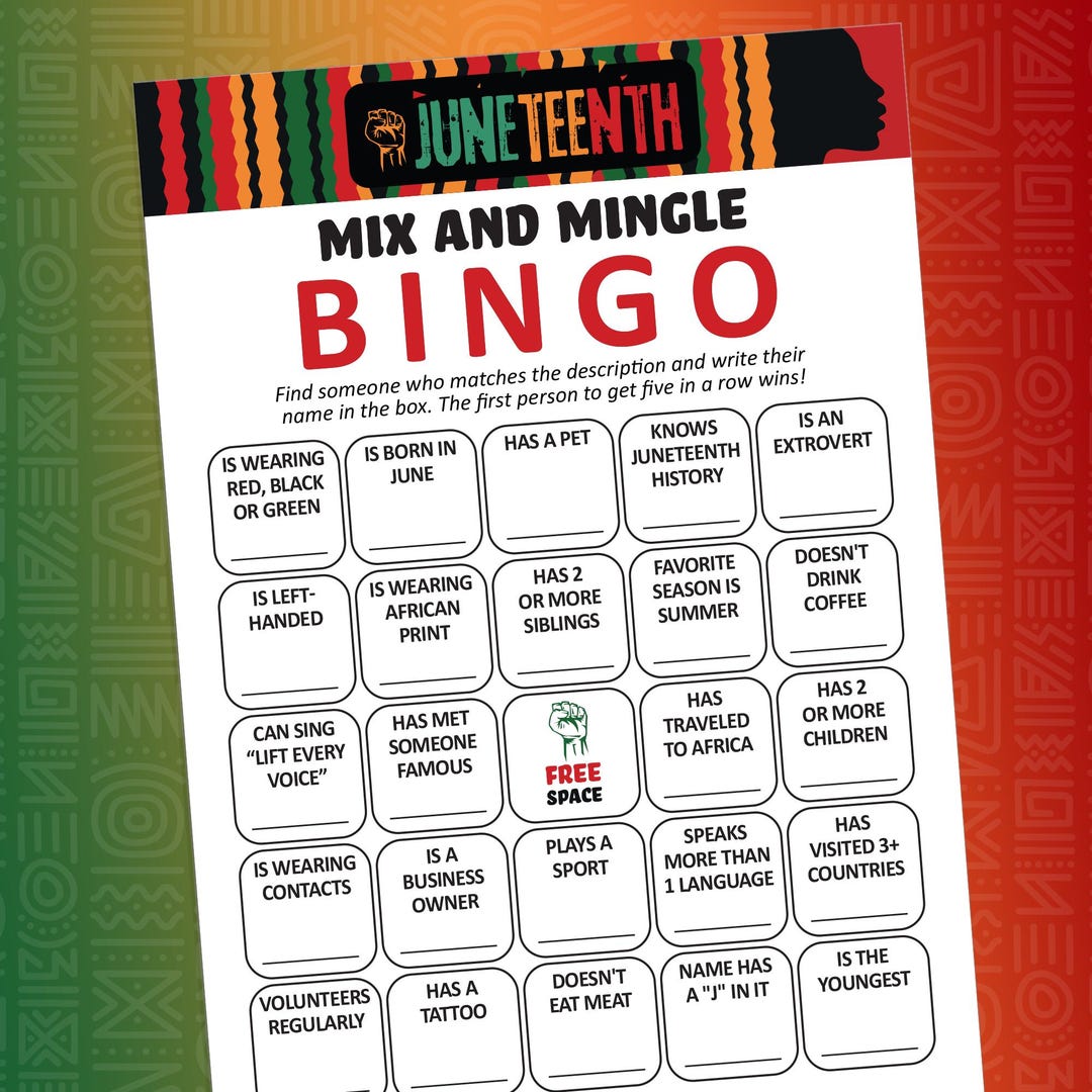Juneteenth Mix and Mingle Bingo, Juneteenth Bingo, Printed Find the ...