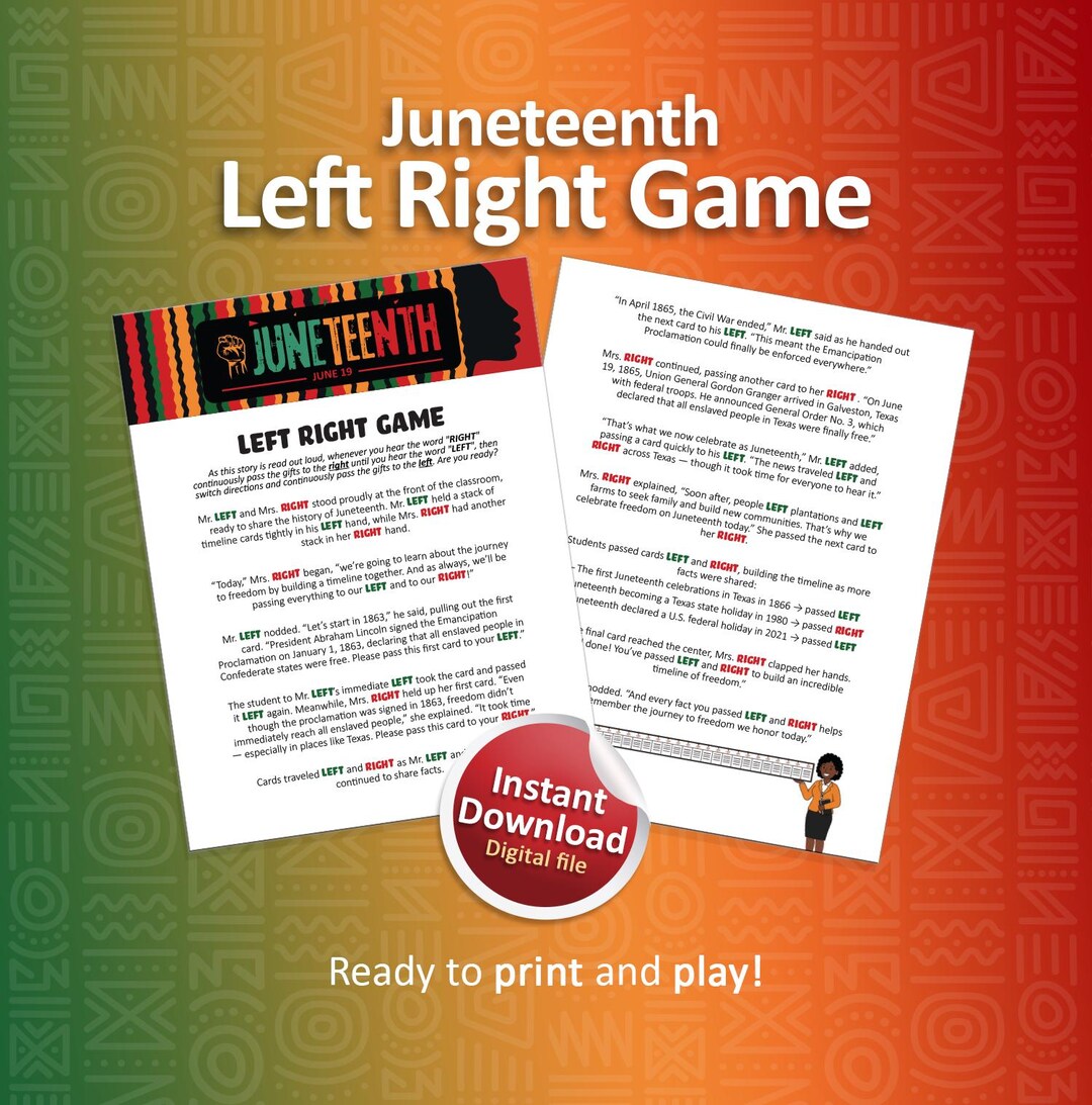 Juneteenth Left Right Game, Juneteenth Game, Printable Juneteenth Game ...