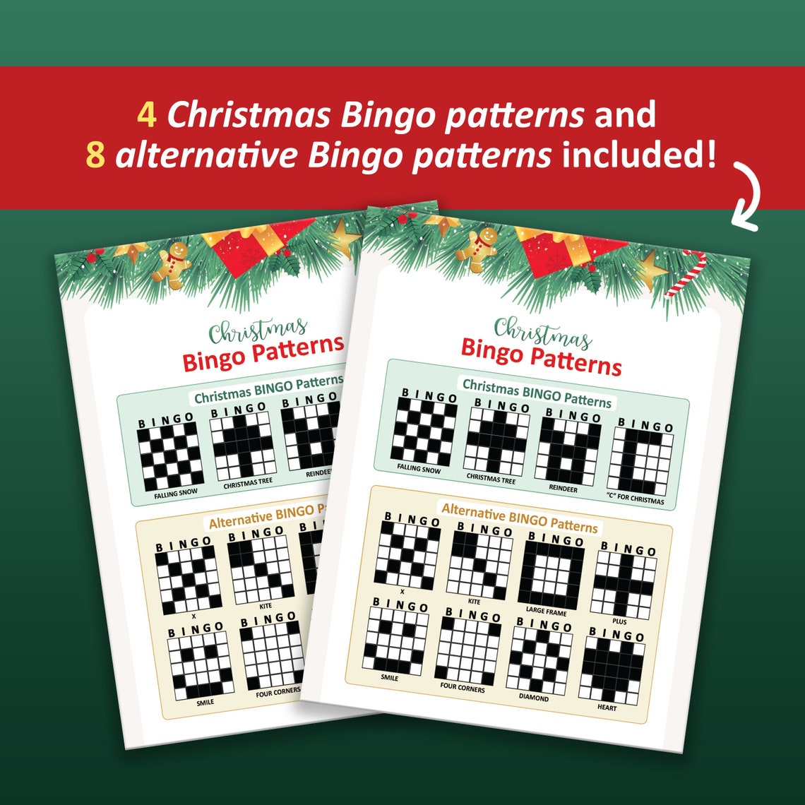 Christmas Bingo Patterns Bingo Game Patterns Winning Bingo - Etsy