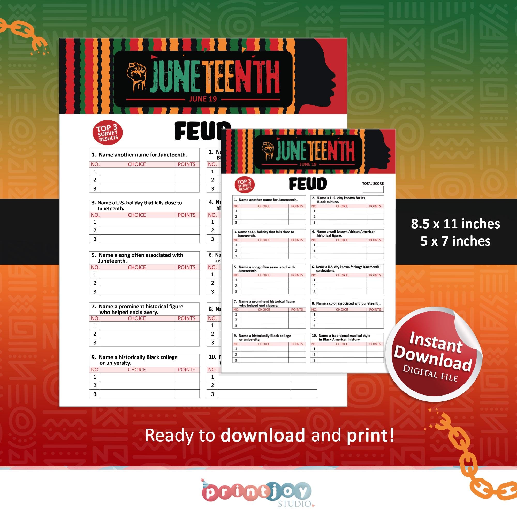 Juneteenth Feud Game, Printable Juneteenth Games, Juneteenth Activity ...