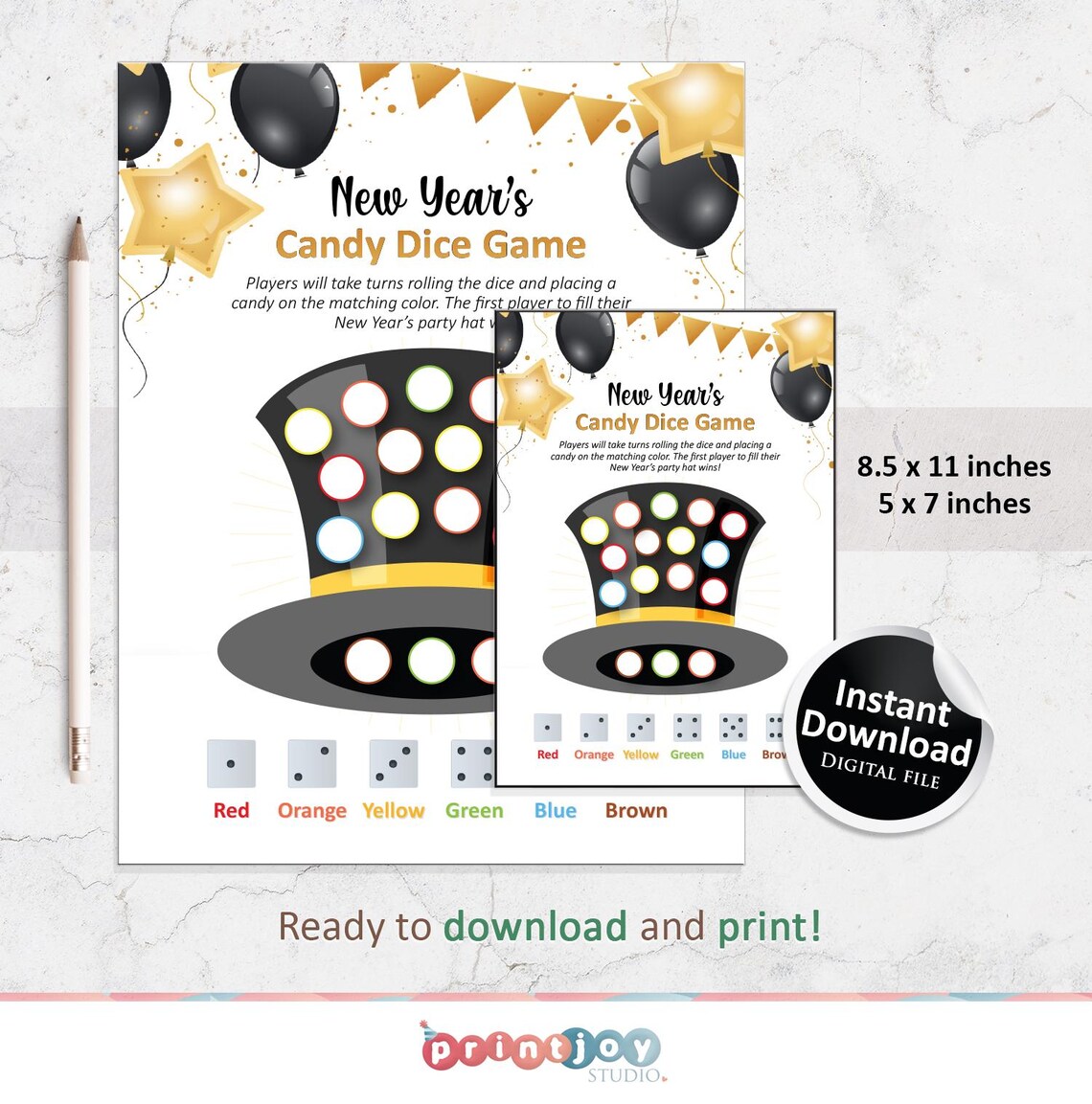 New Years Candy Dice Game, New Years Printable, New Years Party, Games ...