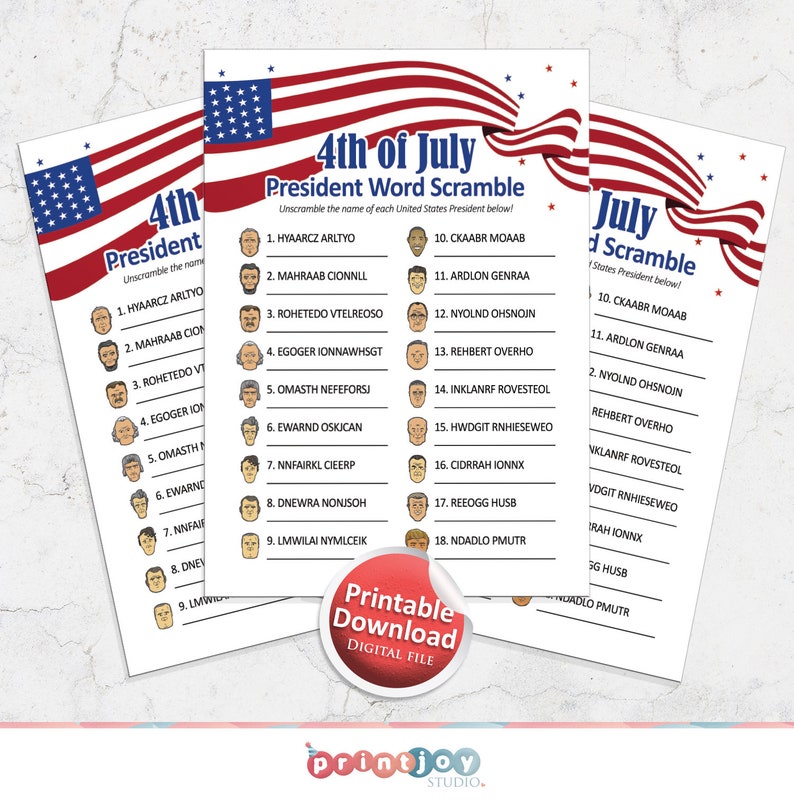 4th of July Printable Game, President Trivia Game, Fourth of July ...