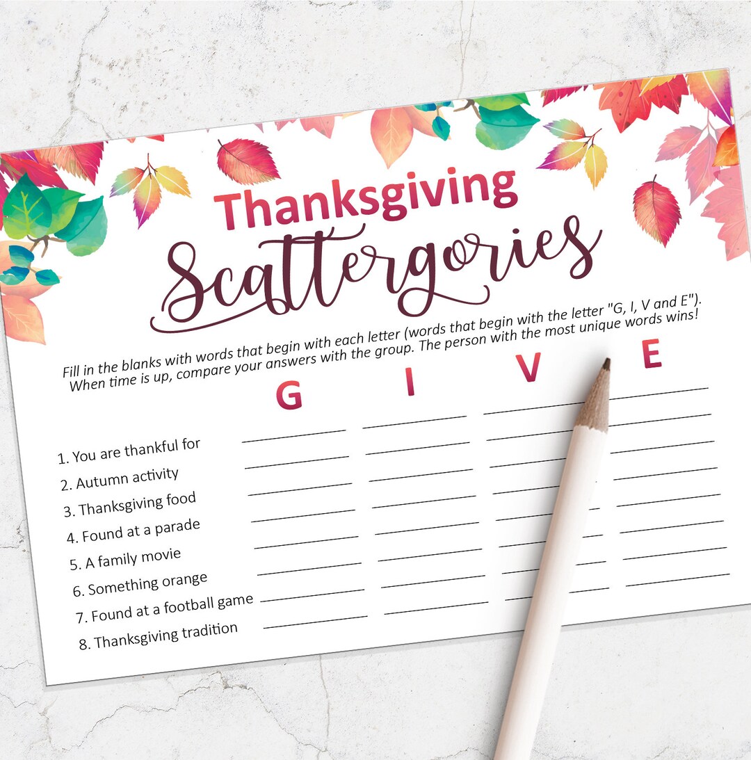 Thanksgiving Games, Printable Scattergories Game for Thanksgiving ...