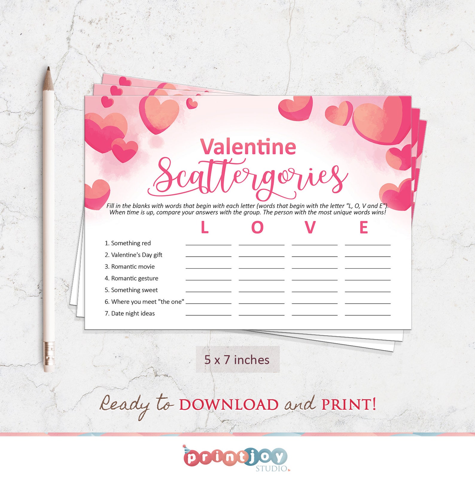 Valentine Scattergories Valentine Party Game Valentine - Etsy