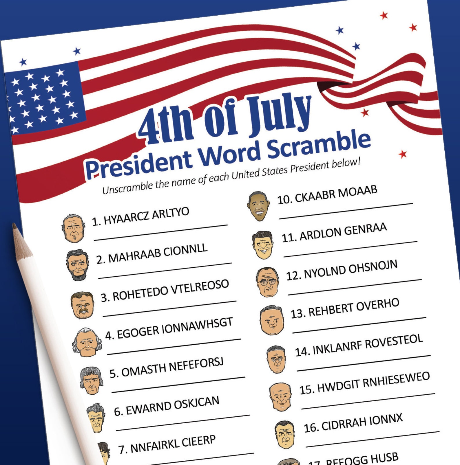 4th of July Printable Game, President Trivia Game, Fourth of July ...