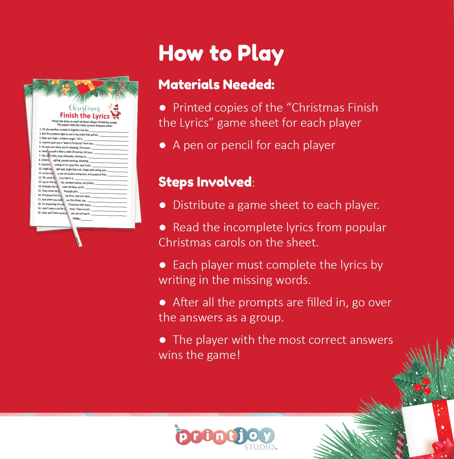 Finish the Lyrics Christmas Game, Christmas Song Game, Christmas Party ...
