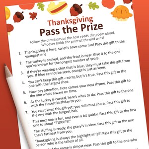 Thanksgiving Games Printable, Pass the Gift Game, Party Games, Adult ...